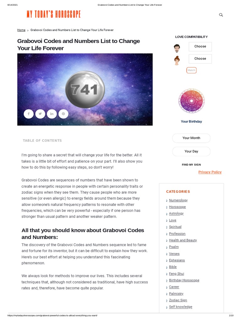 Grabovoi Codes and Numbers List To Change Your Life Forever | PDF ...