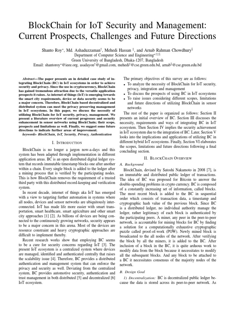 BlockChain For IoT Security and Manageme | PDF | Internet Of Things ...