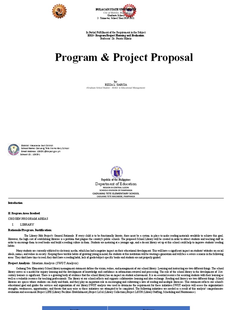 Project in Project Planning | PDF | Libraries | School Library