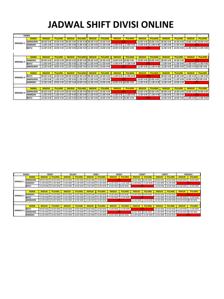 Jadwal Shift Divisi Online | PDF
