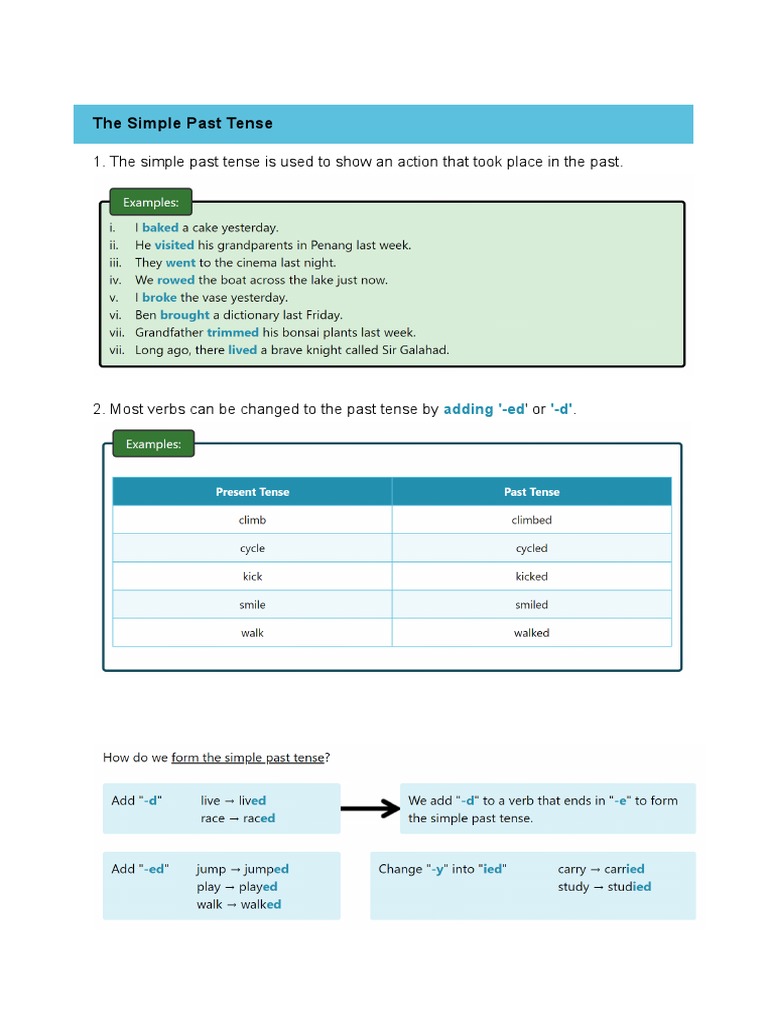 Grammar Notes The Simple Past Tense | PDF | Grammatical Tense