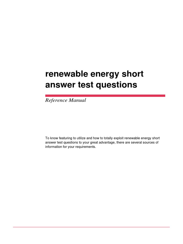 Renewable Energy Short Answer Test Questions: Reference Manual | PDF ...