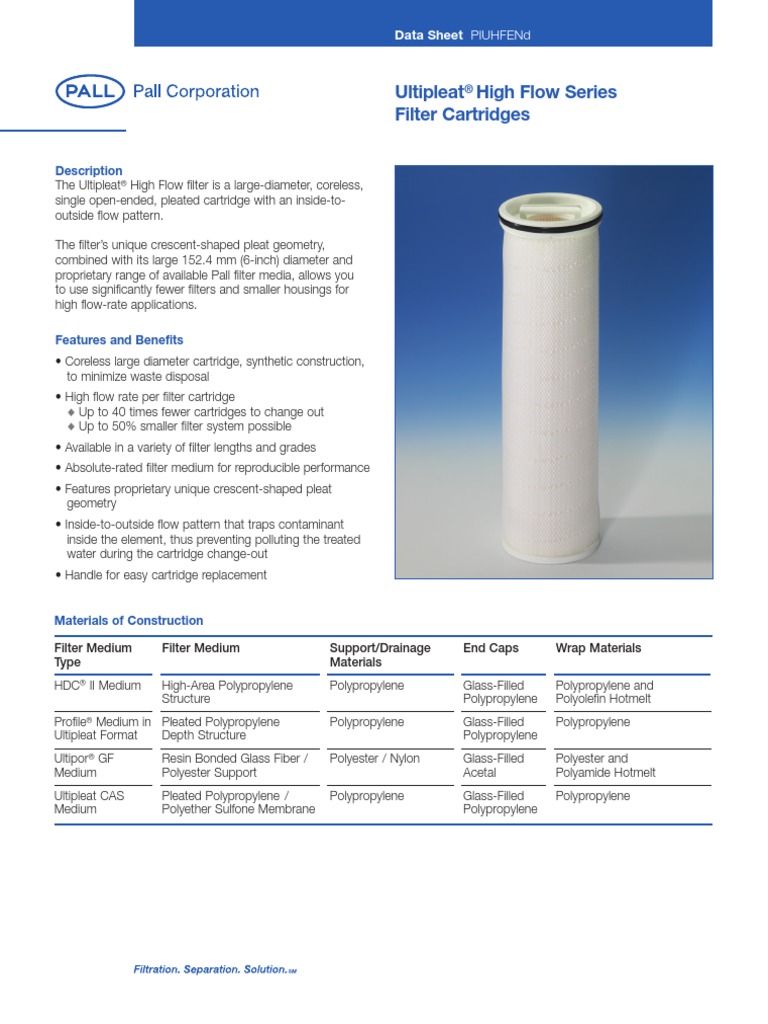 Ultipleat High Flow Series Filter Cartridges: Description | PDF ...