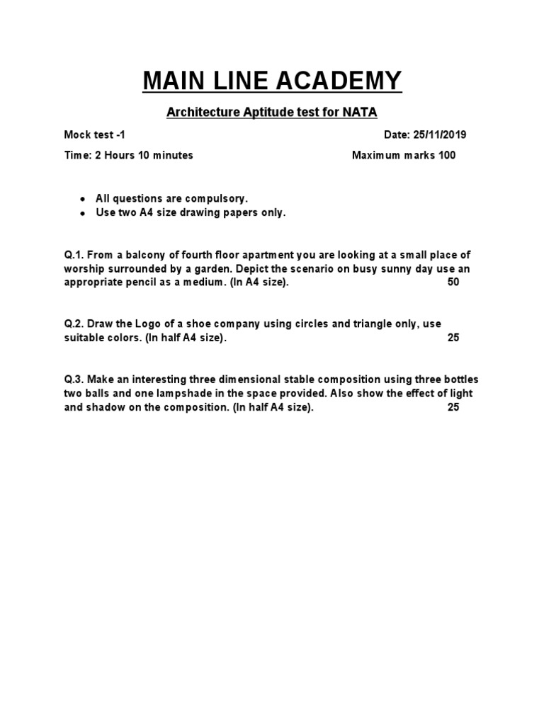 NATA Architecture Mock Test 1 | PDF