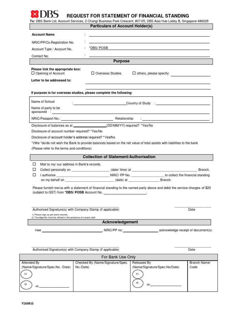 Statement of Financial Standing Request Form | PDF | Banks ...