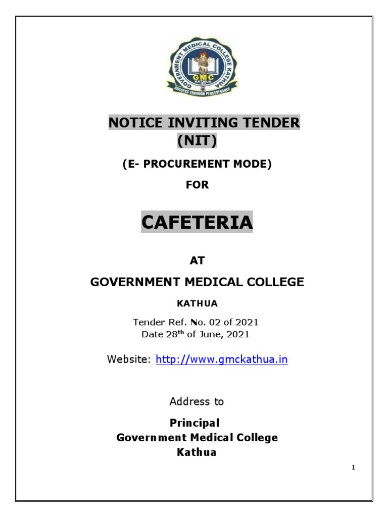 Cafeteria: Notice Inviting Tender (NIT) | PDF | Guarantee