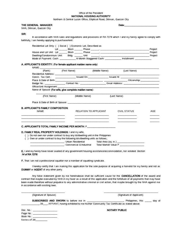 NHA Housing Application Form Guide | PDF | Government | Justice