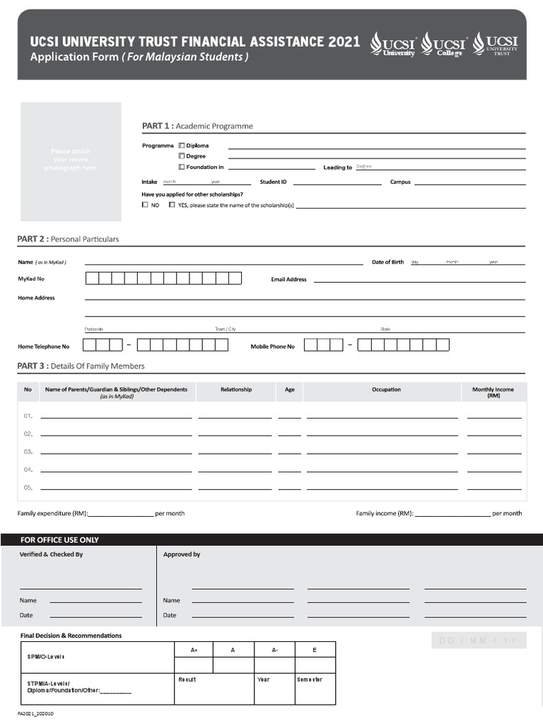 Ucsi University Trust Financial Assistance 2021 | PDF