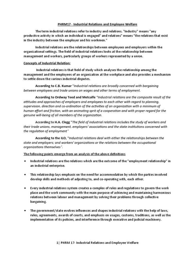 Industrial Relation and Employee Welfare | PDF | Employment | Labour Law
