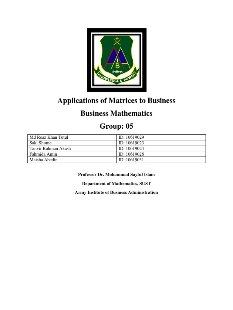 Business Math Group Assignment | PDF | Matrix (Mathematics) | Determinant