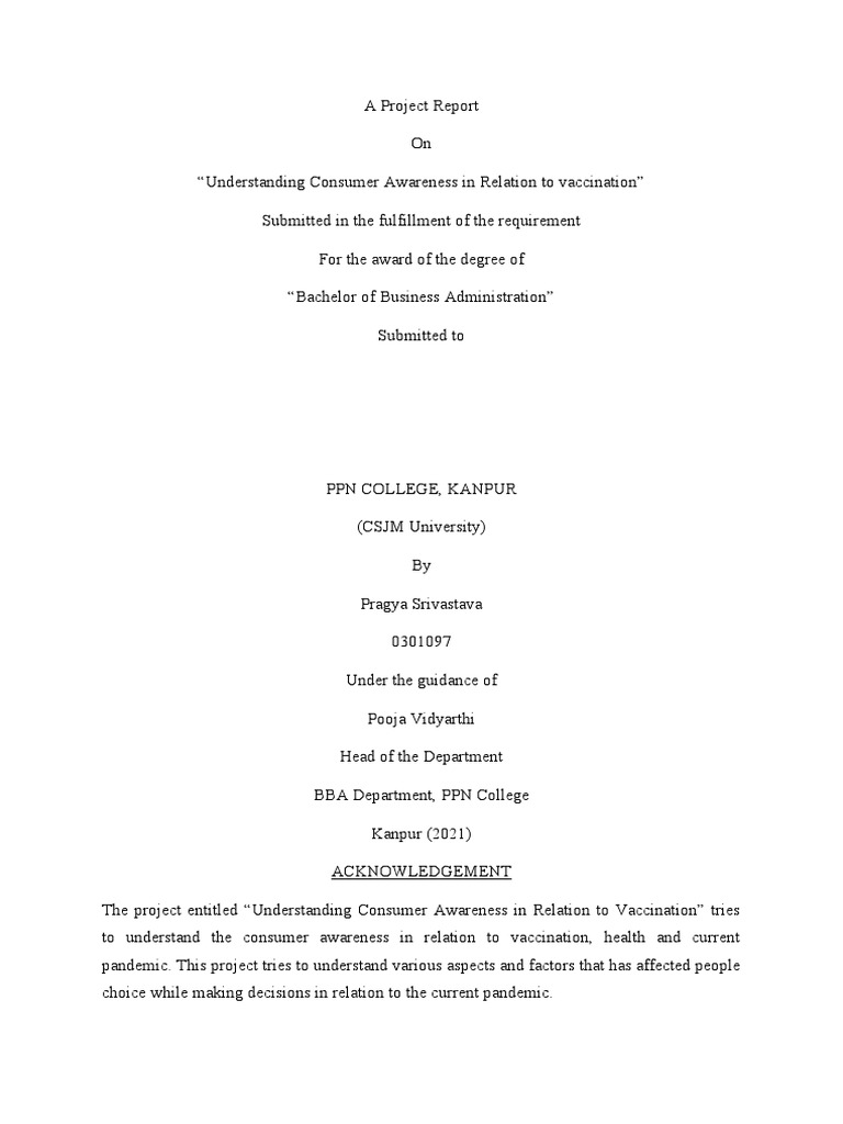 BBA Project Report | PDF | Pandemic | Diseases And Disorders