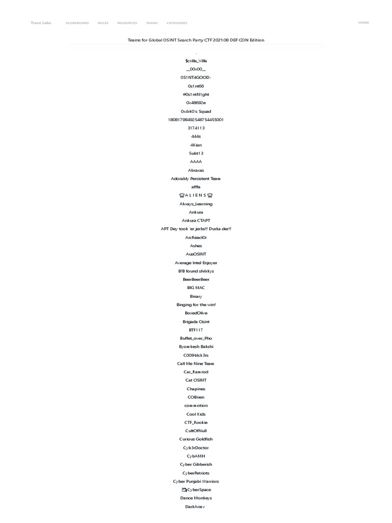 Trace Labs OSINT Search Party CTF TEAMS AUGUST | PDF