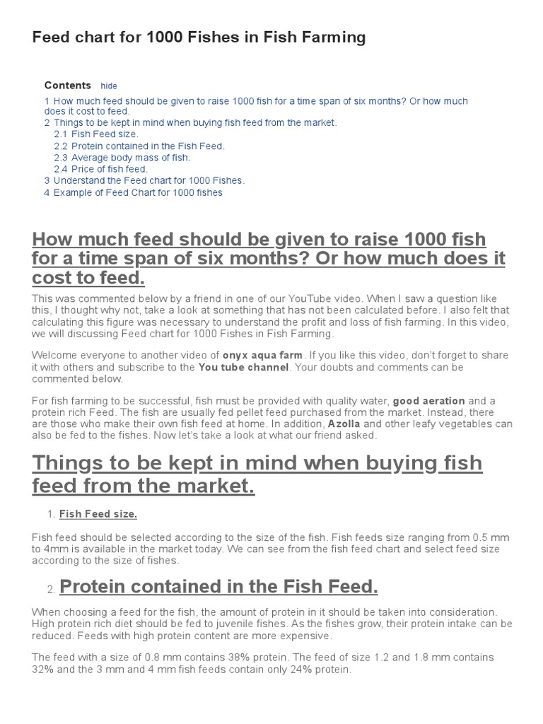 Feed Chart For 1000 Fishes in Fish Farming - Onyx Aqua Farm | PDF ...