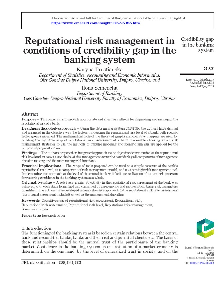 Reputational Risk Management in Conditions of Credibility Gap in The ...