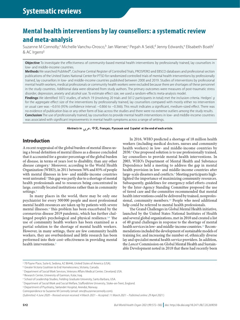 Lay Counselor | Download Free PDF | Psychotherapy | Meta Analysis