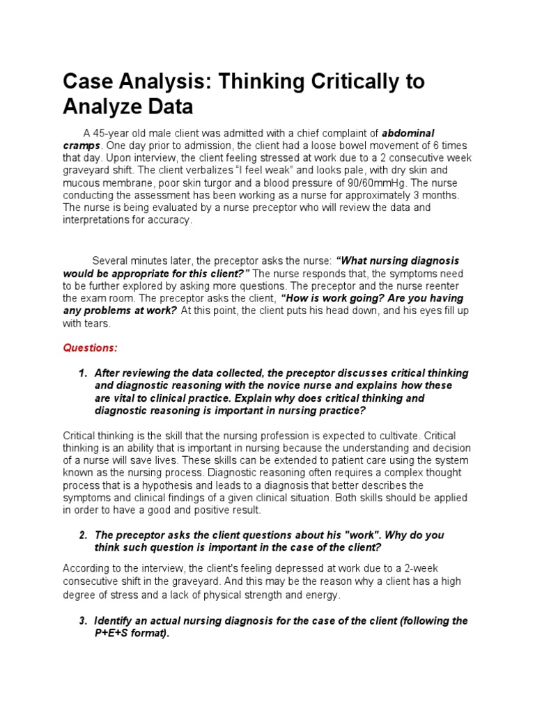 Case Analysis: Thinking Critically To Analyze Data: Questions | PDF ...