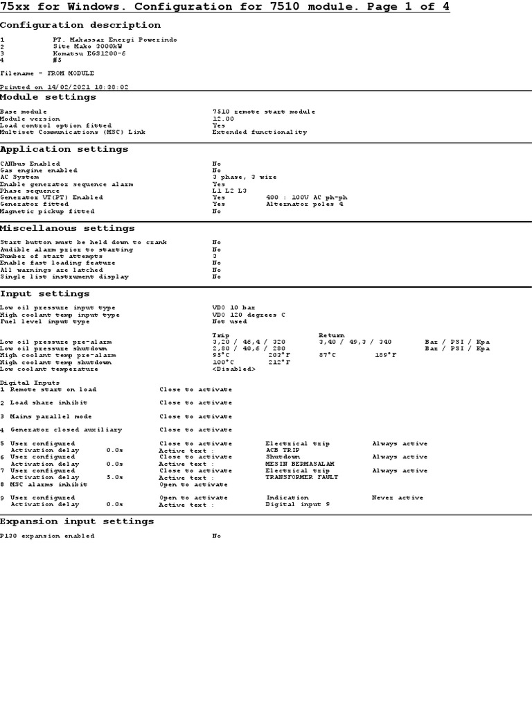 Final Setting DSE 7510 Engine 5 | PDF | Mains Electricity | Electric Generator