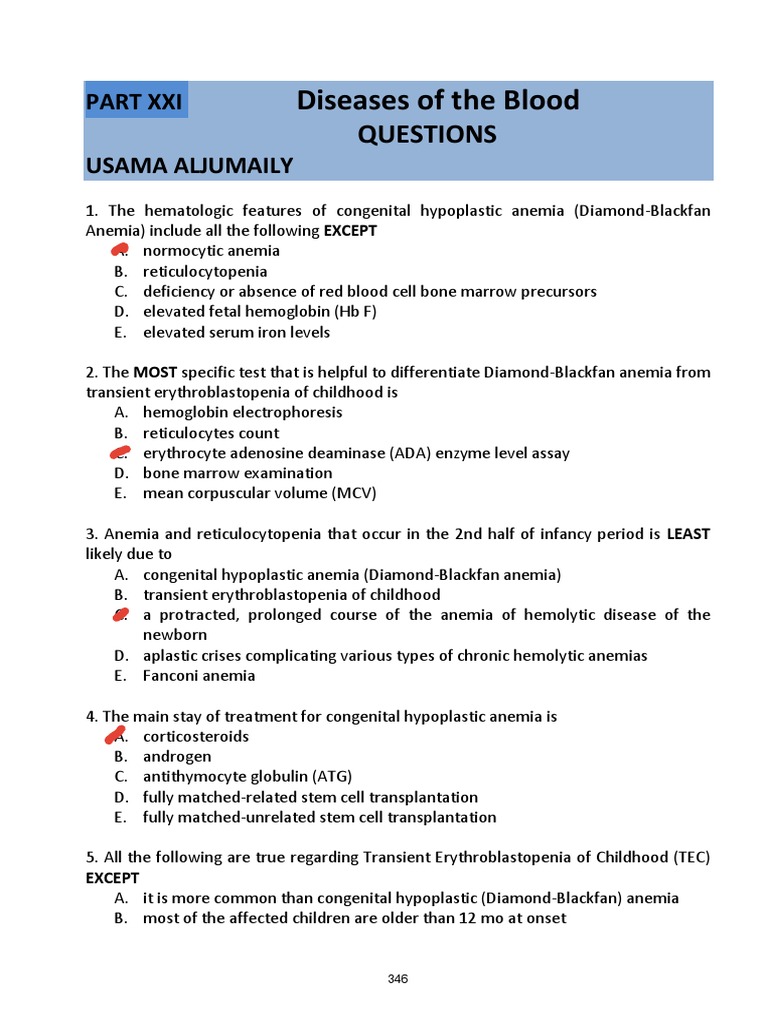 Nelson Mcqs Blood Pdf Anemia Coagulation