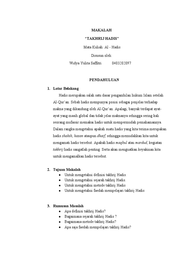 Takhrij Hadis: Definisi, Sejarah, dan Metode | PDF
