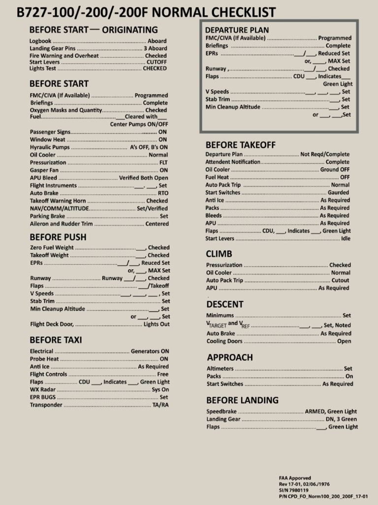 727-100-200-200F Checklist | PDF