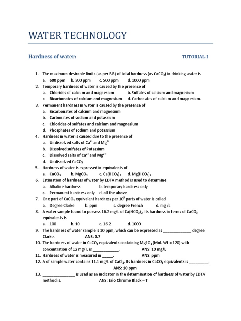 Water Hardness Tutorial | PDF | Water Purification | Ion Exchange