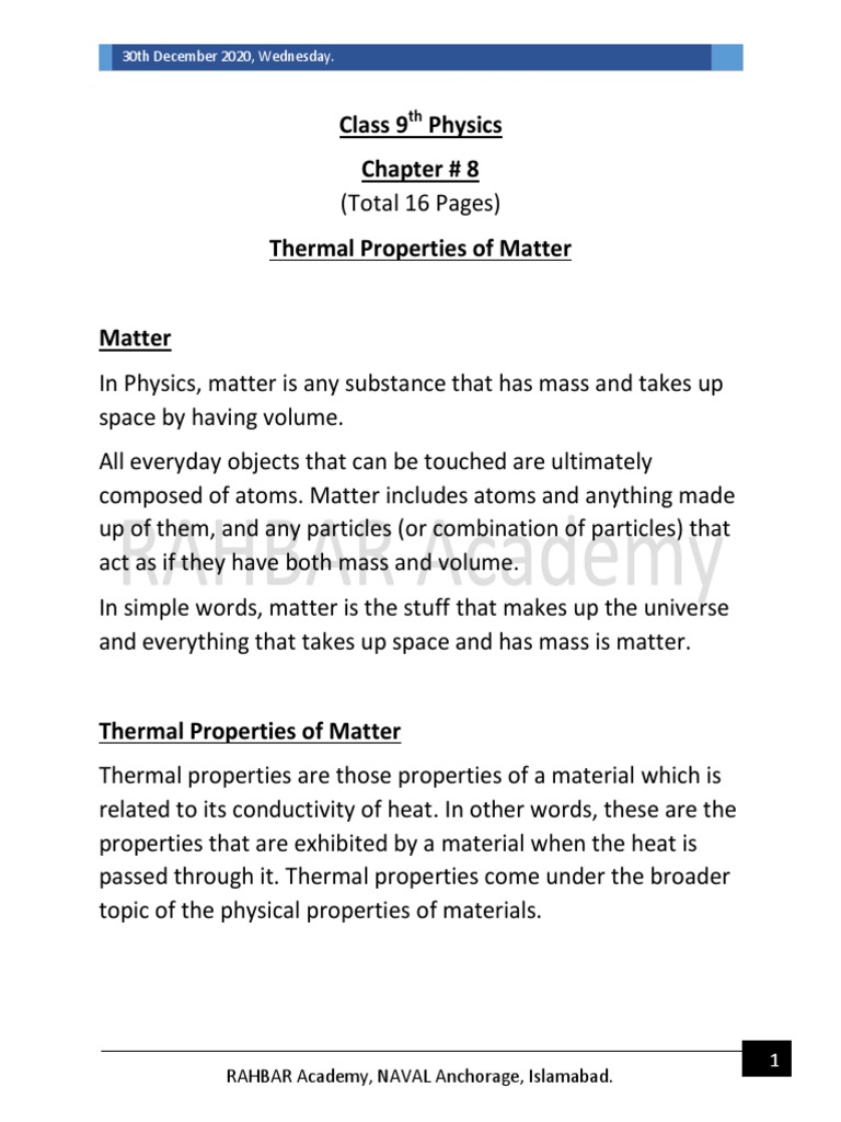 Chap 8 Class 9 Physics Notes | PDF | Temperature | Thermal Expansion