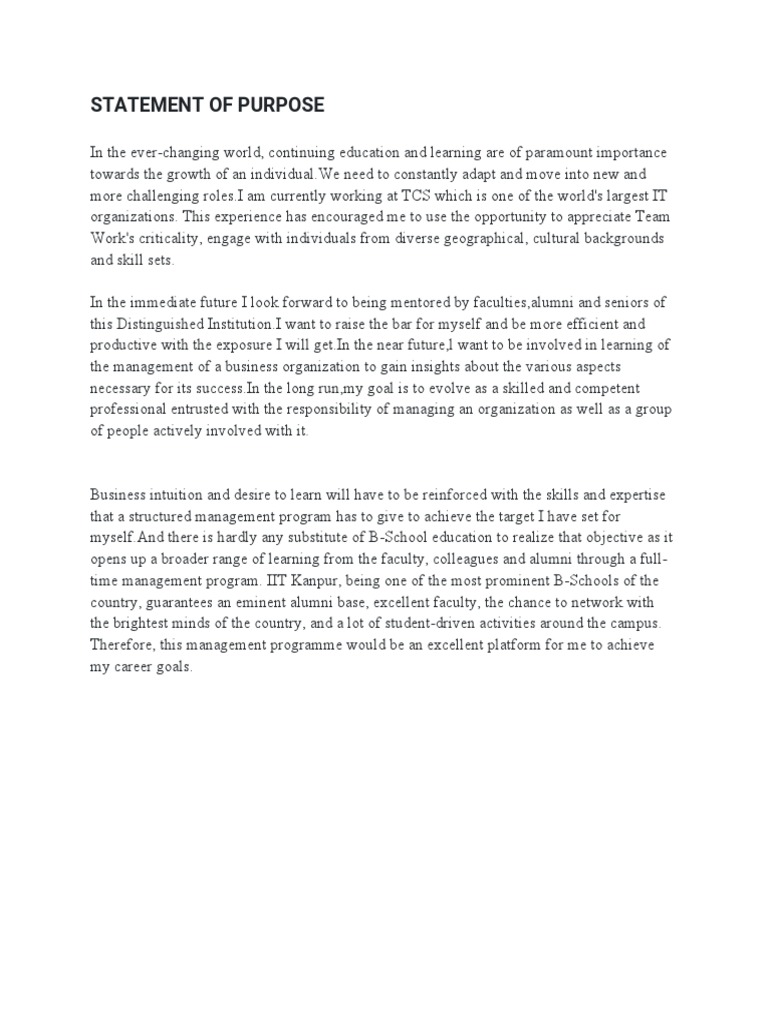 Statement of Purpose | PDF