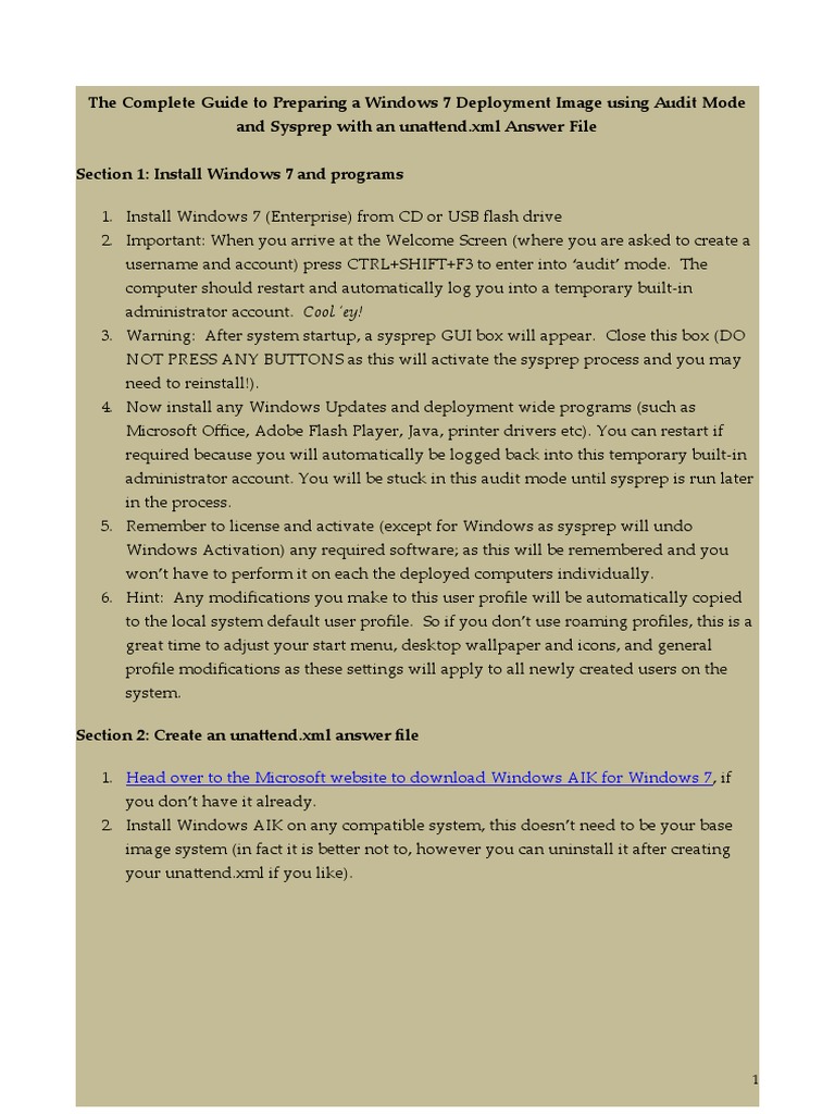 Windows 7 Deployment Image Using Audit Mode and Sysprep With An ...