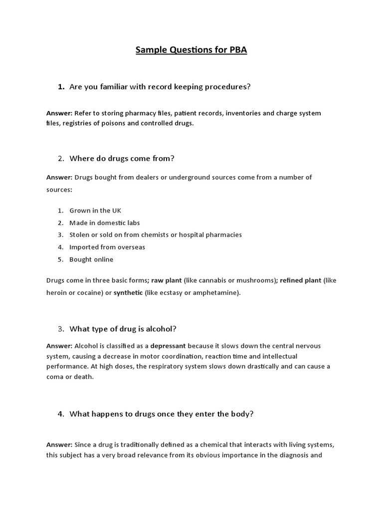 Sample Questions For PBA | PDF | Drugs | Pharmacy