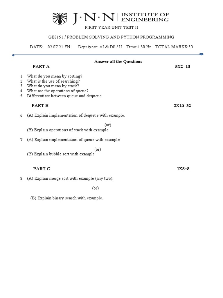 Unit Test - 2 DataStructure Design | PDF | Teaching Methods & Materials