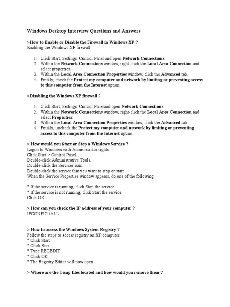 Windows Desktop Interview Questions and Answers | PDF | Booting ...