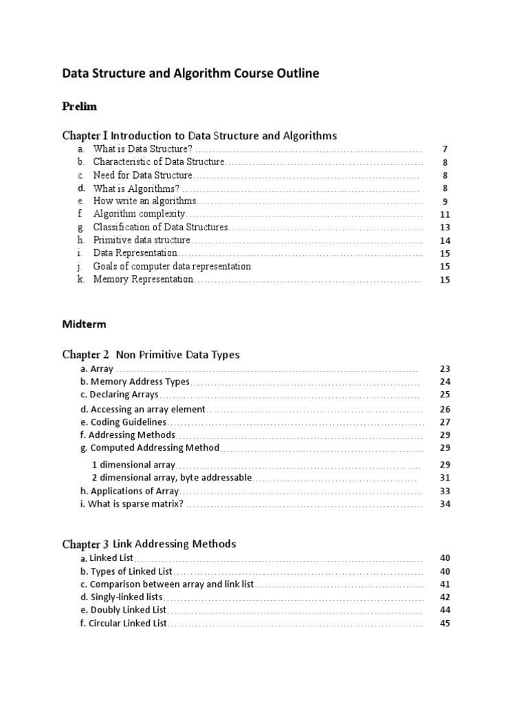 Data Structure and Algoritms Course Outline | PDF | Array Data Structure | Data Management