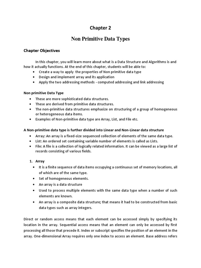 Chapter 2 Non Primitive Data Types Pdf Data Type Integer Computer Science