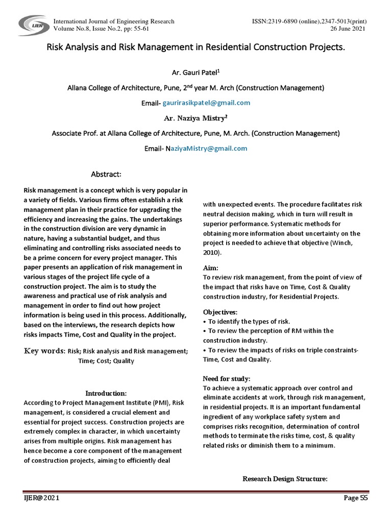Risk Analysis and Risk Management in Residential Construction Projects ...