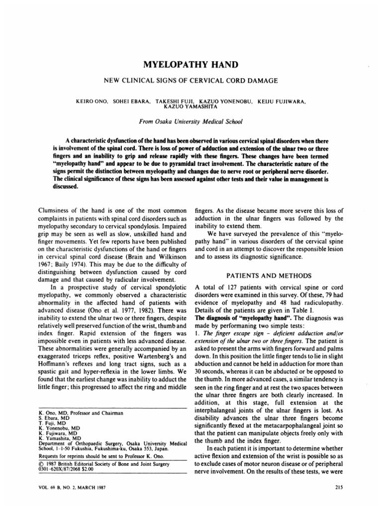 Myelopathy Hand: Two or Three | PDF | Anatomical Terms Of Motion | Thumb