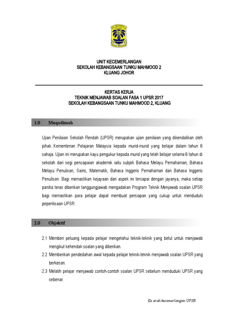 Kertas Kerja Teknik Menjawab Soalan Upsr | PDF