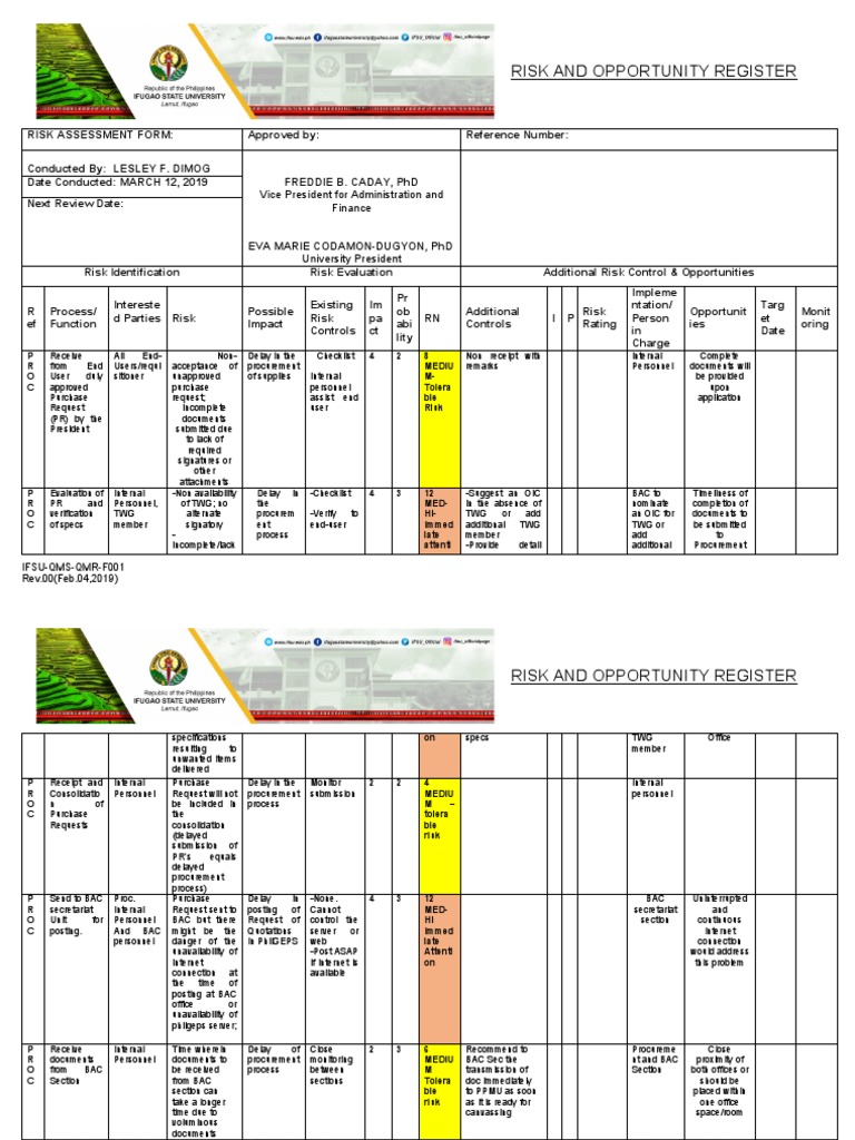 Risk and Opportunity Register: Vice President For Administration and ...