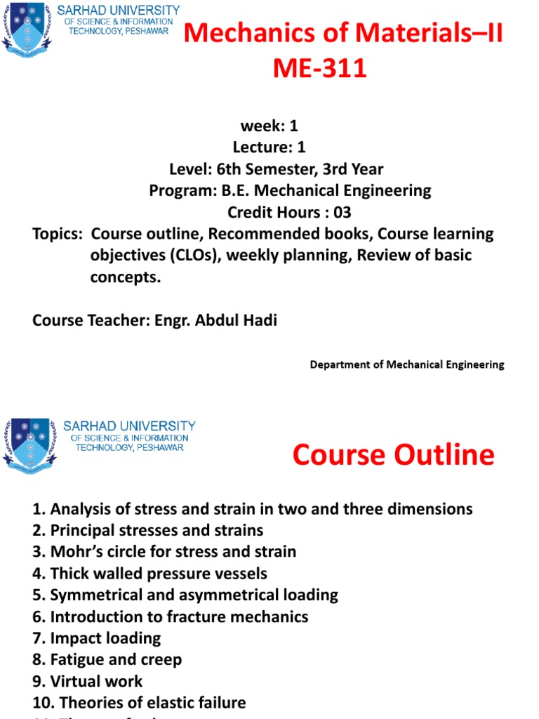 Week-1-Lecture-1 pdf-MOM-II | PDF | Stress (Mechanics) | Strength Of ...
