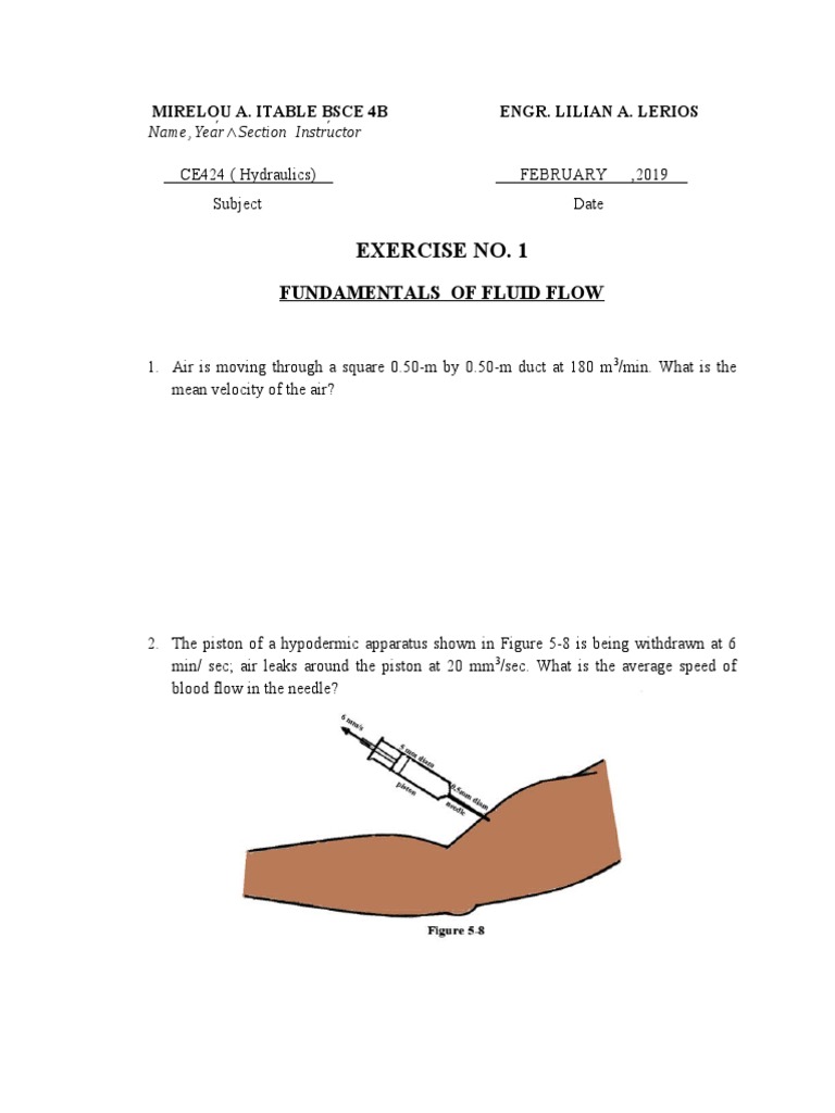 Exercise No. 1: Fundamentals of Fluid Flow | PDF | Home & Garden ...