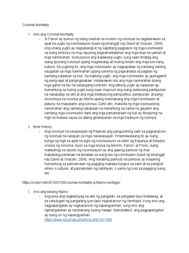 Colonial Mentality | PDF