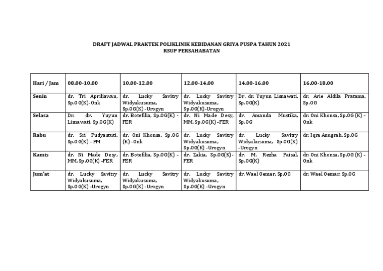 Jadwal Griya Puspa Obsgyn | PDF