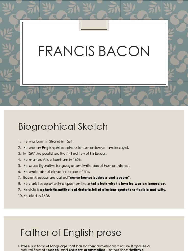 Bacon Father of English Prose. | PDF | Essays | Francis Bacon