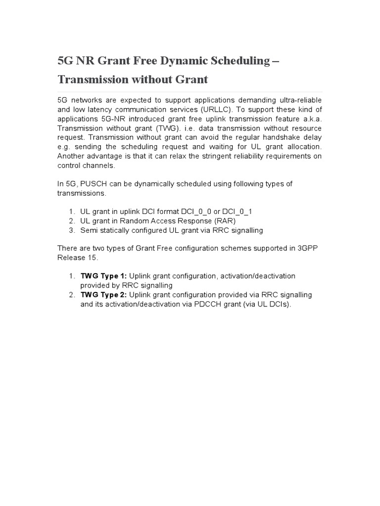 5G NR Grant-Free Uplink Explained | PDF | Data Transmission | Computer ...