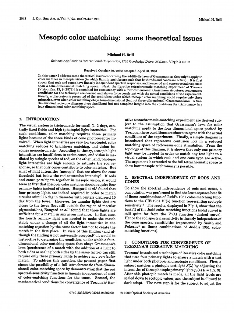 Mesopic Color Matching: Some Theoretical Issues: Michael H. Brill ...