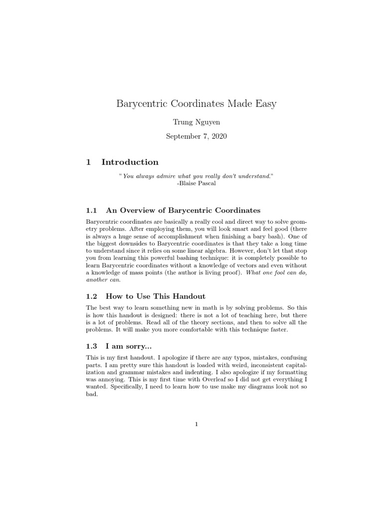 Barycentric Coordinates Made Easy V1 | PDF | Triangle | Area