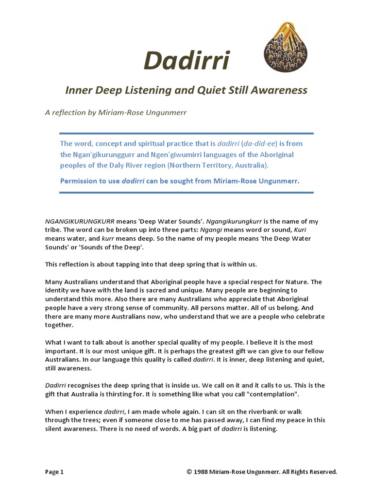 Dadirri: Inner Deep Listening and Quiet Still Awareness | PDF | Jesus