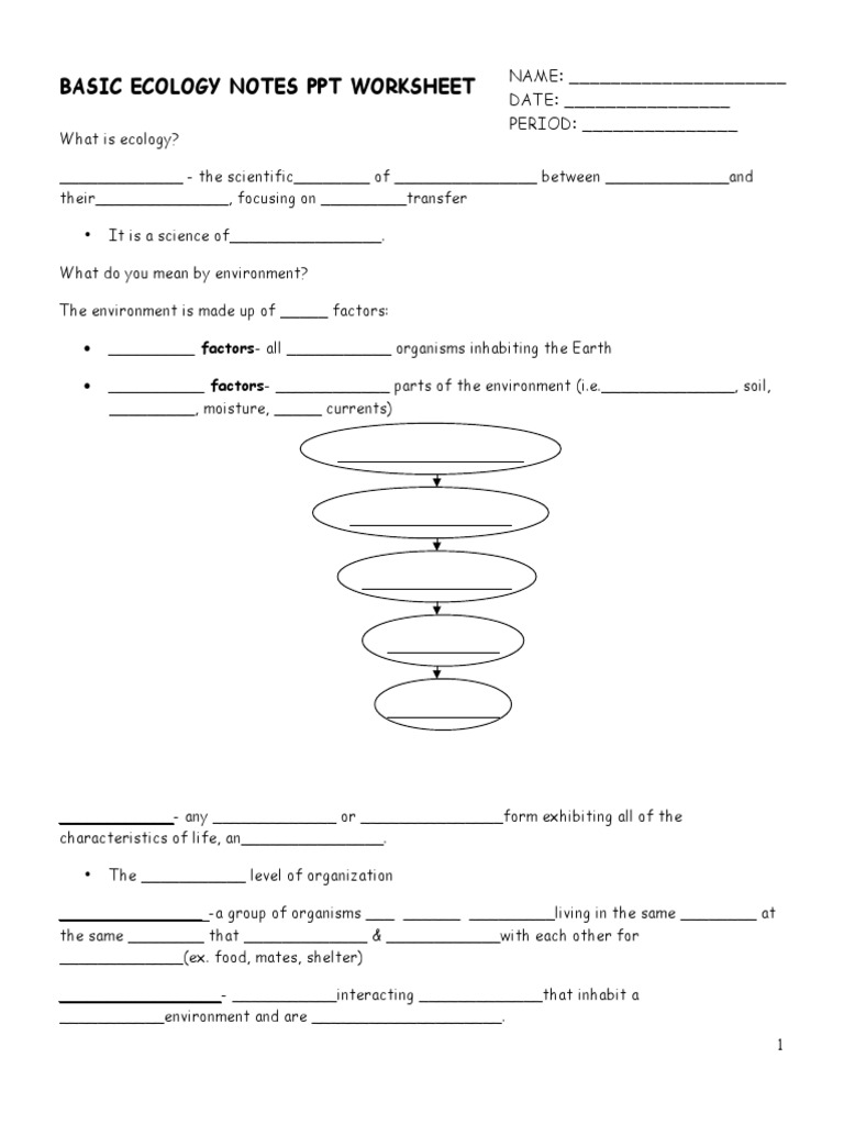 Basic Ecology Notes PPT Worksheet: NAME: - DATE: - PERIOD | Download ...
