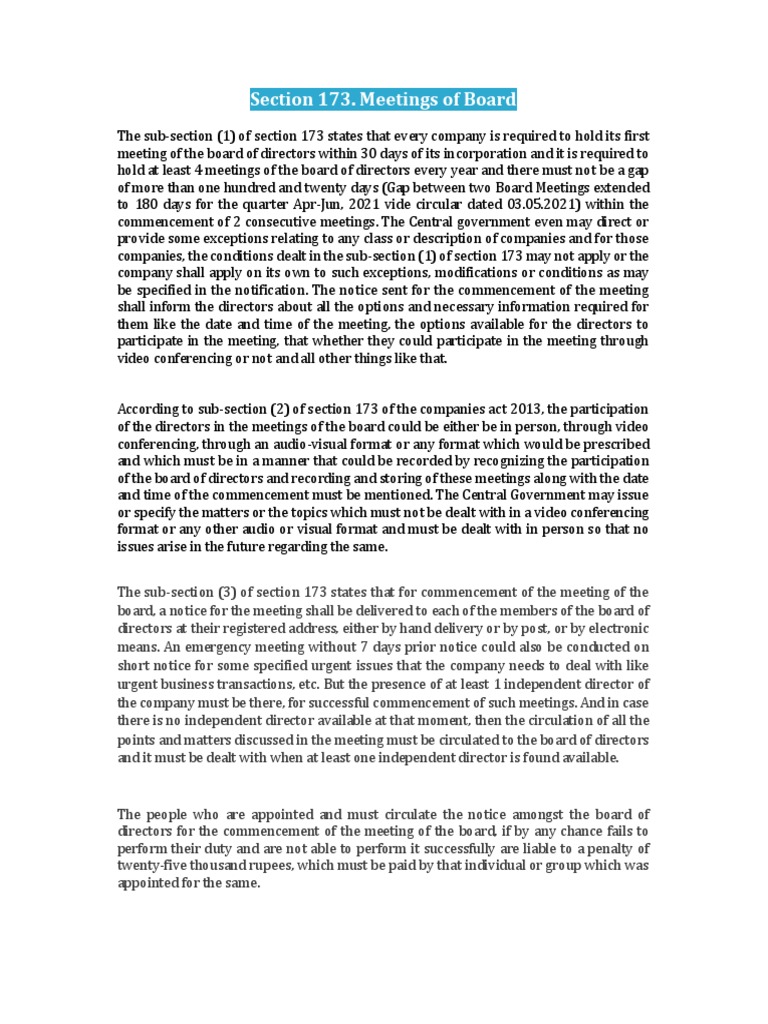 Section 173 of The Companies Act, 2013 | PDF | Business Law | Justice