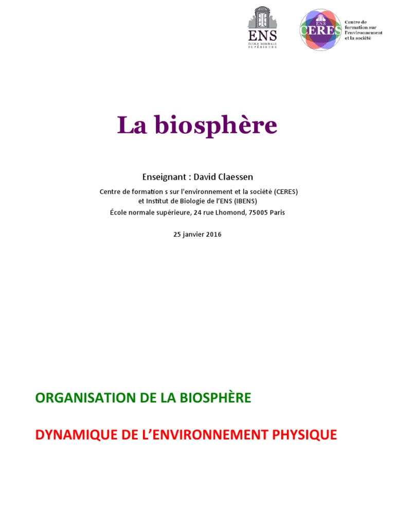 Structure et Dynamique de la Biosphère | PDF | Nitrogène | Ammoniac