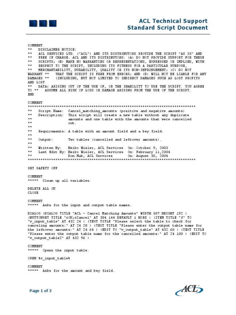 ACL Technical Support Standard Script Document: Page 1 of 3 | Download ...